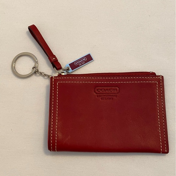 Coach | Accessories | Coach Red Leather Coin Id Card Case Keychain ...
